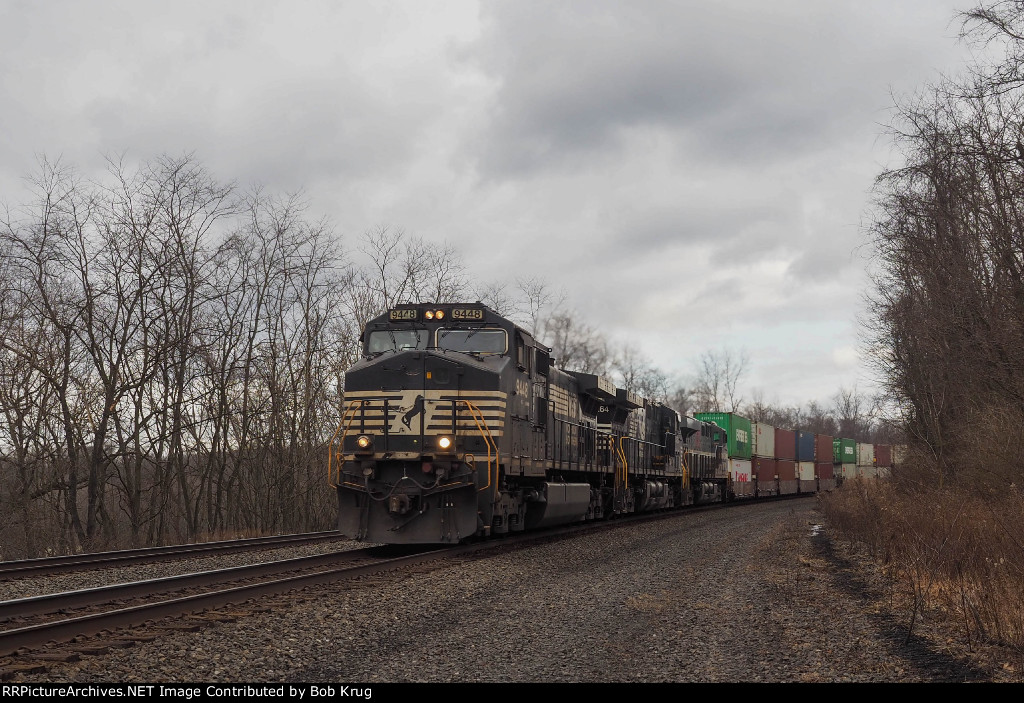 Westbound stacks at Bailey with the Mon Heritage Unit trailing